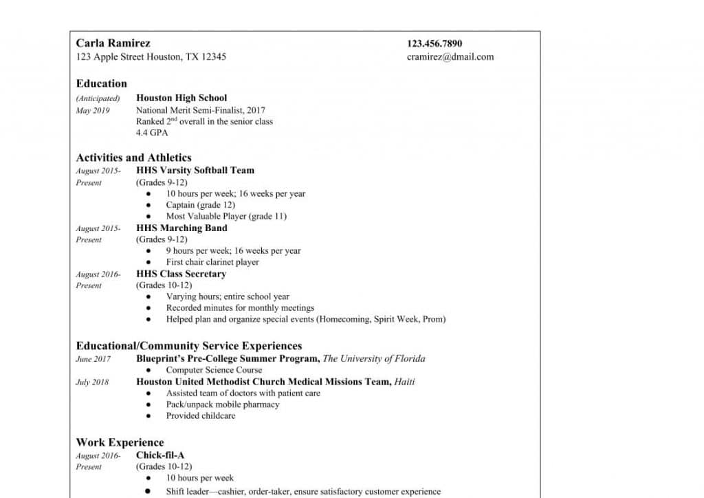 How to Write an Activities Résumé for College Applications + Free ...
