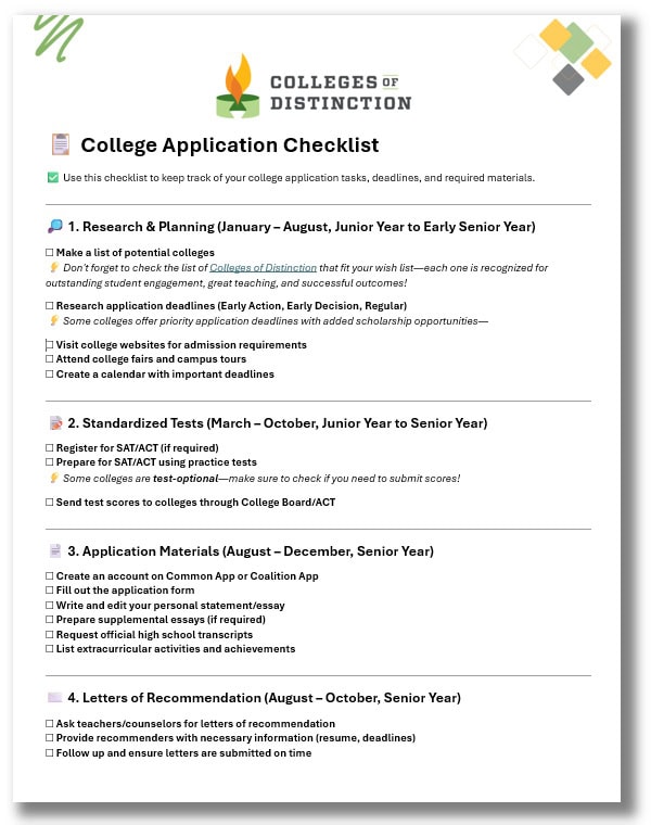FREE College Application Checklist